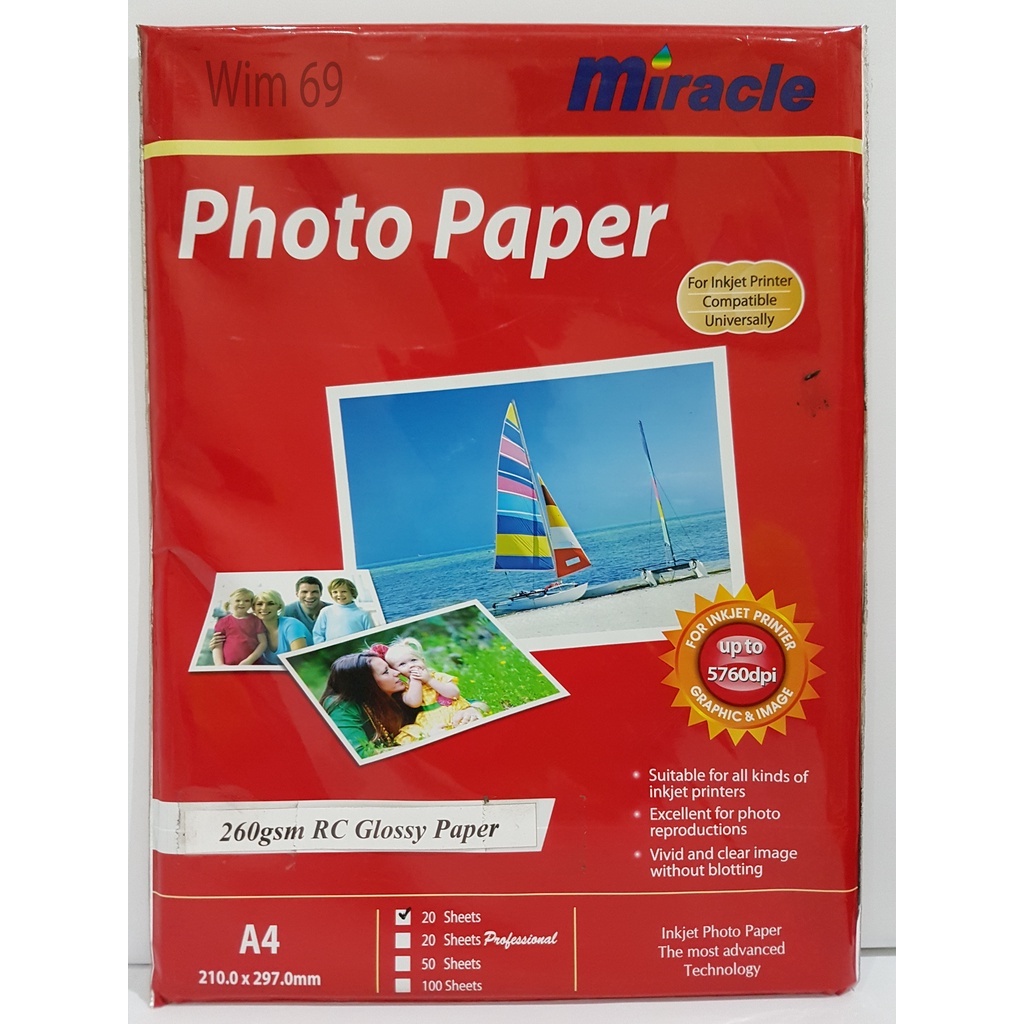 Jual Kertas Foto / Photo Paper 260 Gr Gsm A4 Premium RC Glossy Paper Miracle | Shopee Indonesia