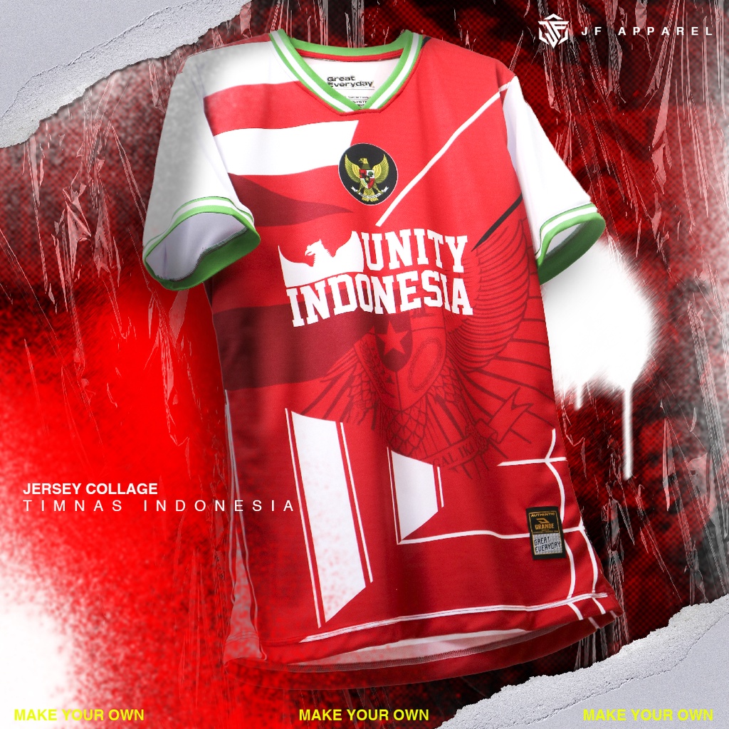 Jual Kaos Jersey fantasi kolase/ mash up TIMNAS INDONESIA gratis Nama ...