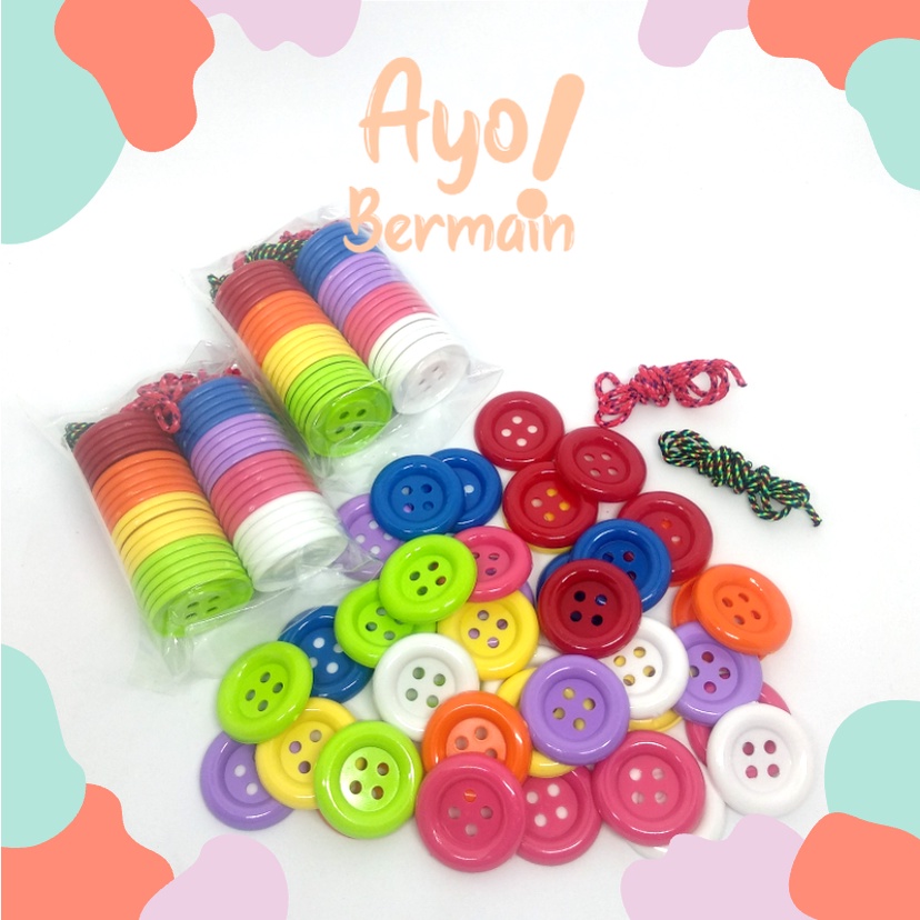 Jual Meronce Kancing Besar Isi 40 Pcs / Lacing 8 Warna / Mainan Edukasi ...