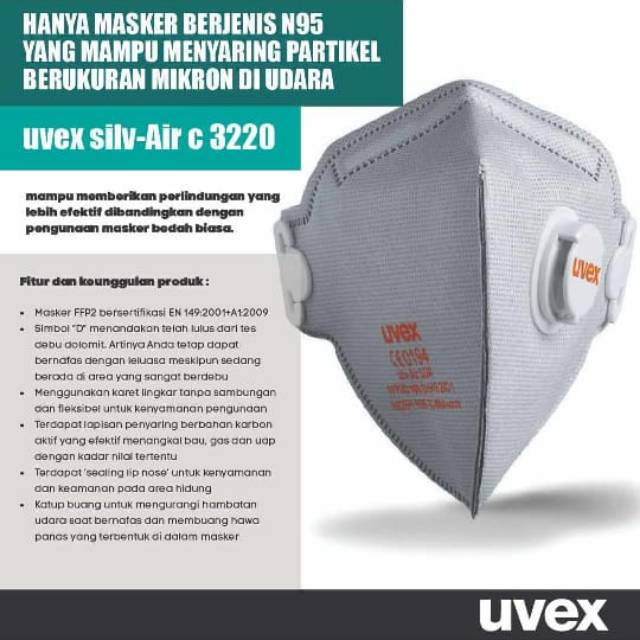 Masker N95 UVEX per pch / setara 3M / masker debu/ masker anti virus ...