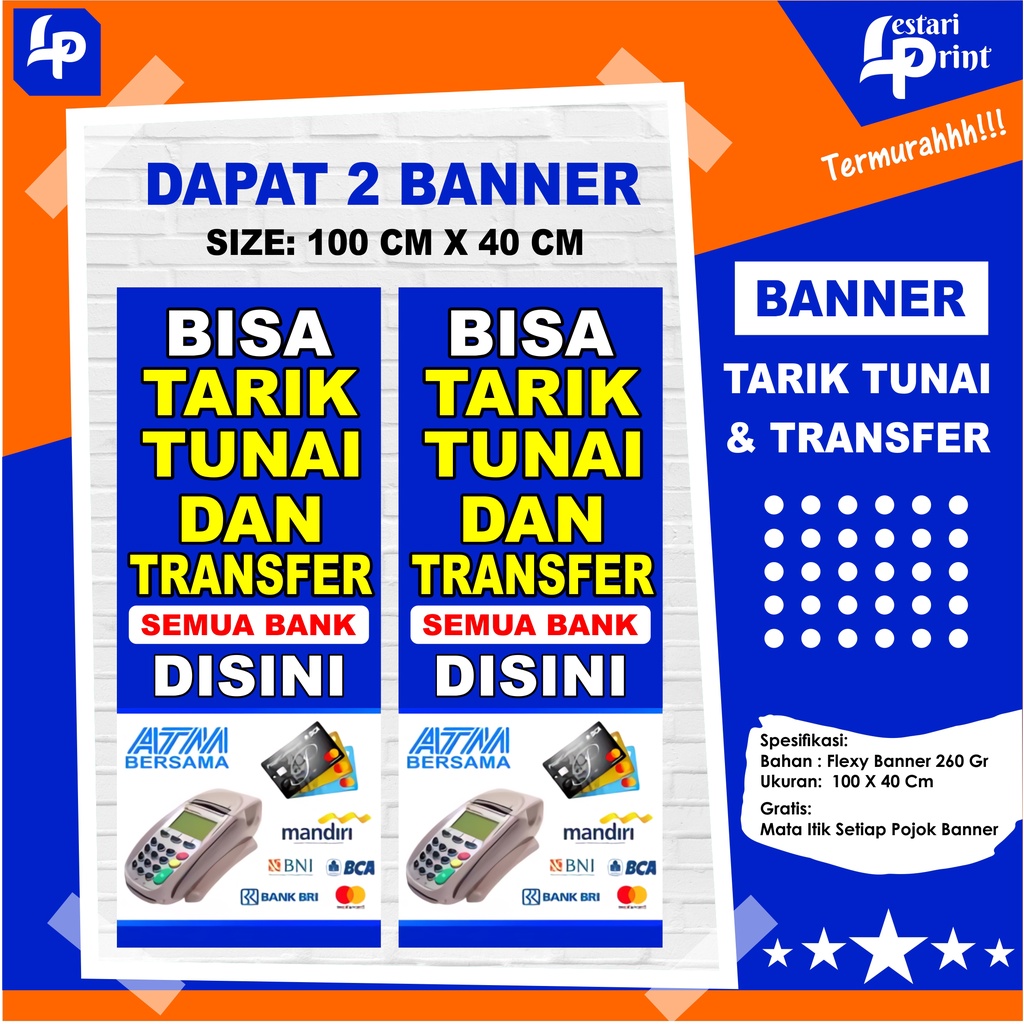 Jual CETAK SPANDUK BANNER MINI ATM / 100CM X 40 CM / BELI SATU GRATIS ...