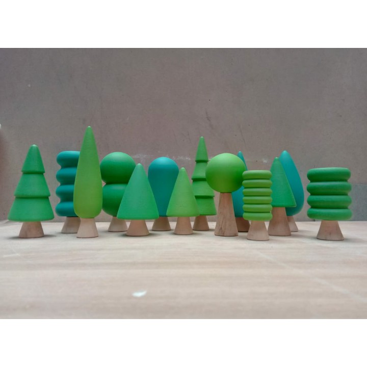 Jual mainan kayu 14 miniatur pohon pohon peg wooden toys tidak beracun ...