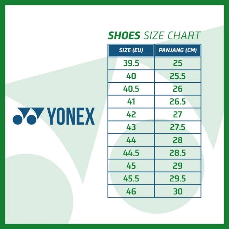 Yonex Badminton Shoes Size Chart