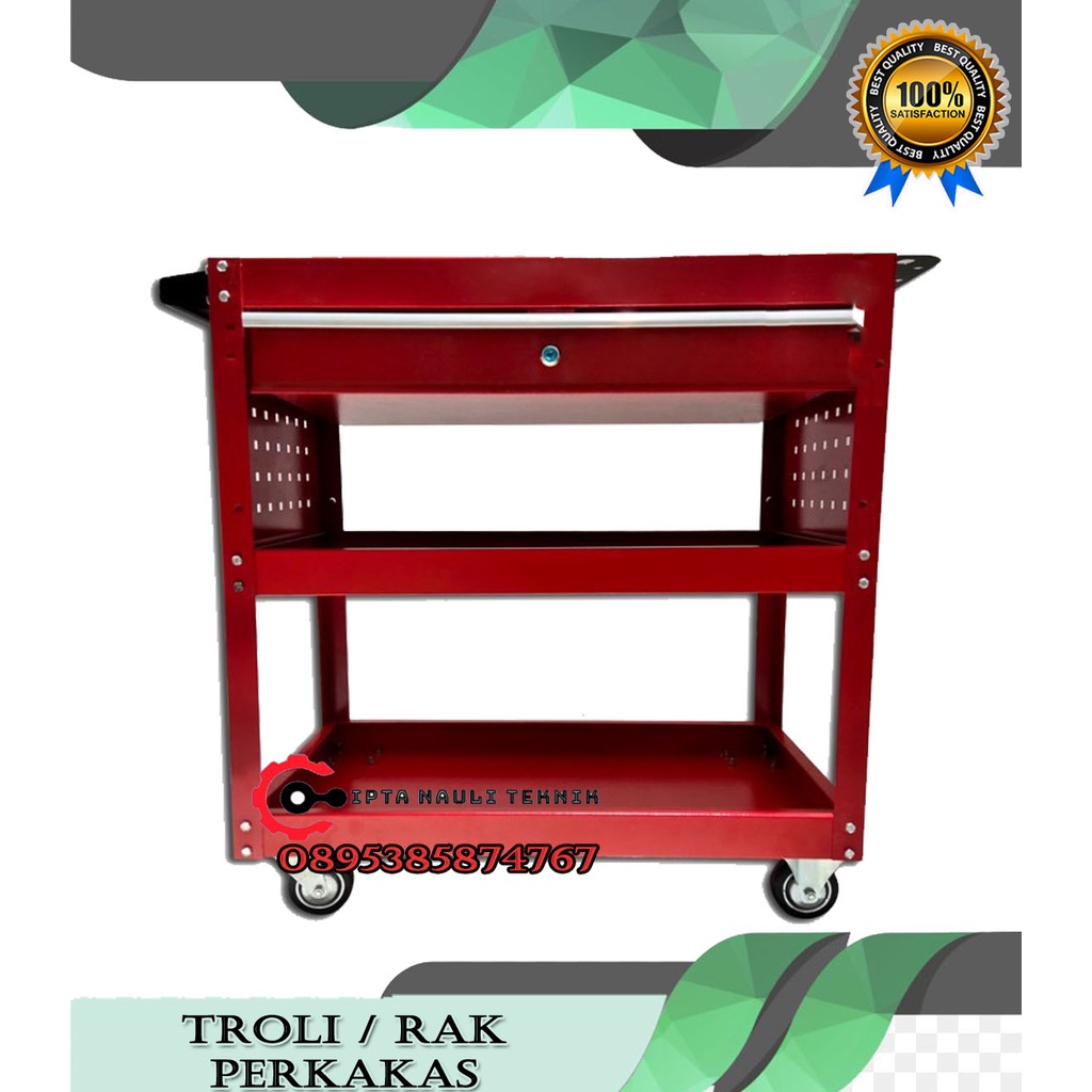 Jual [Dengan Laci] Troli Bengkel Rak 3 Susun Perkakas Trolly Trolley ...