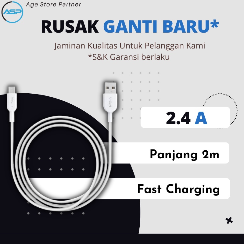 Jual Kabel Data Vgen Panjang 2m Fast Charging 2.4A 12 Watt Original ...