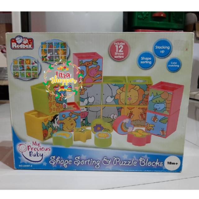 Jual Redbox my precious baby shape sorting and puzzle blocks 12pc ...