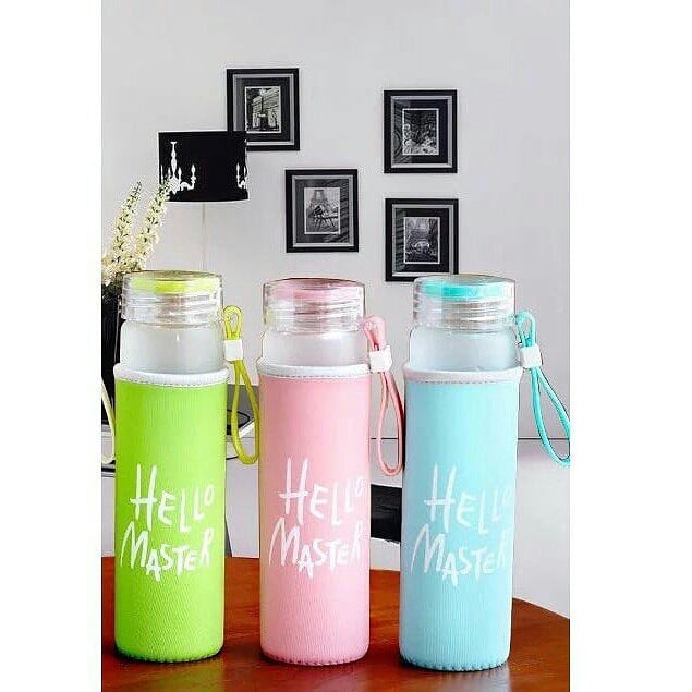 Jual Botol Minum Kaca HELLO MASTER Free Pouch - B72 | Shopee Indonesia