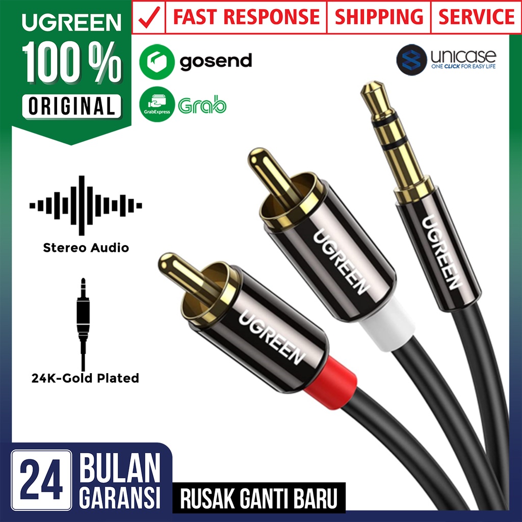 Jual Cable Aux Audio 3.5mm to 2 RCA UGREEN Stereo Speaker Splitter ...