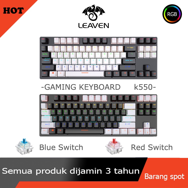 Jual LEAVEN K550 keyboard gaming mechanical rgb murah usb blue switch ...