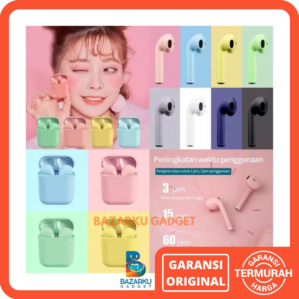 Headset Bluetooth InPods 12 Macaron TWS InPods i12 Headset Wireless ...