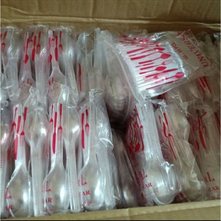 Jual sendok plastik stg bening/sendok puding /sendok salad isi 50pcs ...