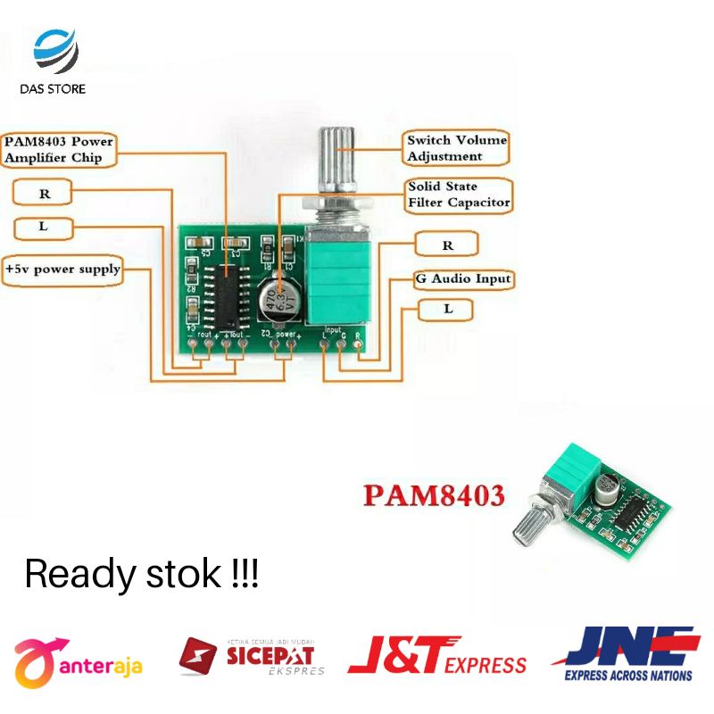 Jual Pam8403 PAM 8403 dengan potensio volume 5v stereo mini digital ...