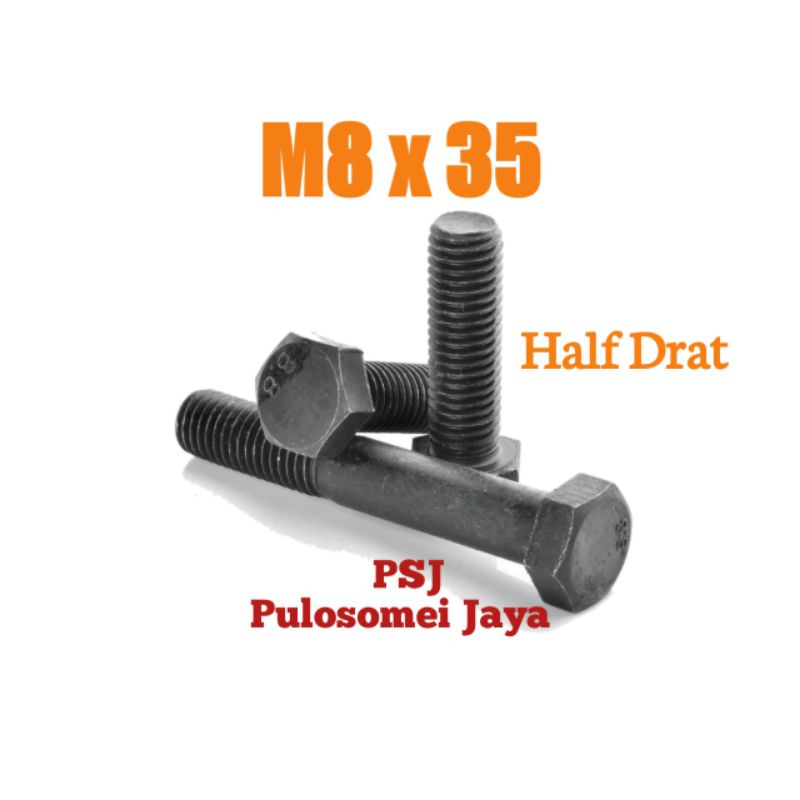 Jual Baut Mur Baja 8.8 M8 x 35 / High Tensile Bolt Grade 8.8 (HD) | Shopee Indonesia