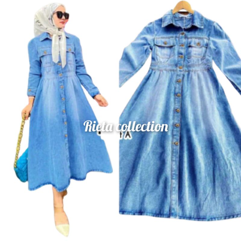 Jual RISKA MIDI DRESS JEANS KEKINIAN TERBARU Indonesia|Shopee Indonesia