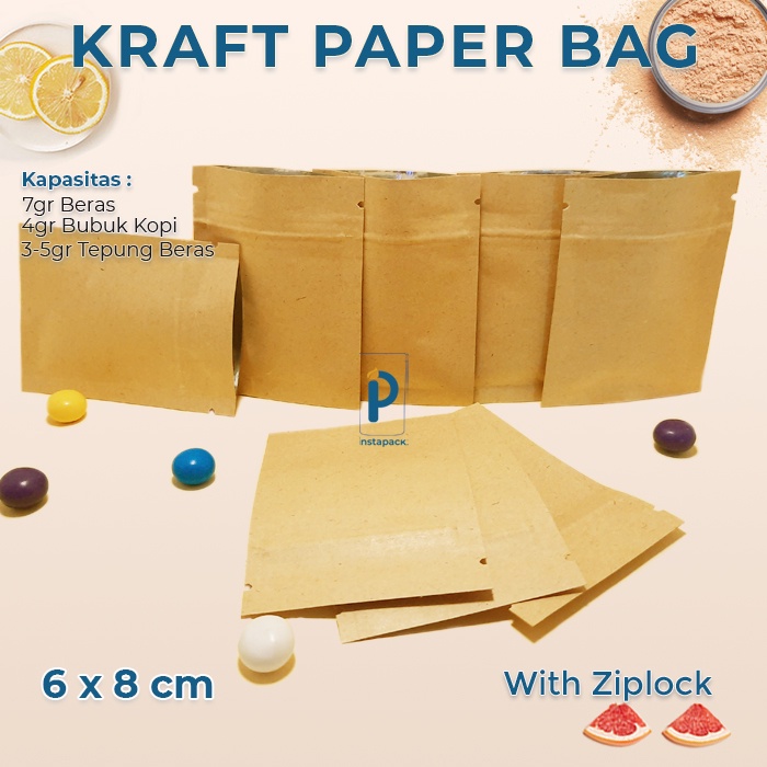 Jual Kemasan Kraft Paper 6cm X 8cm Flat Bottom Ziplock Bag Kemasan ...