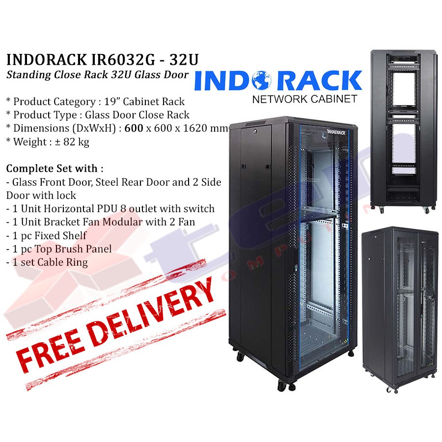 Jual Standing Close Rack Server 32U Depth 600mm Glass Door - INDORACK IR6032G | Shopee Indonesia