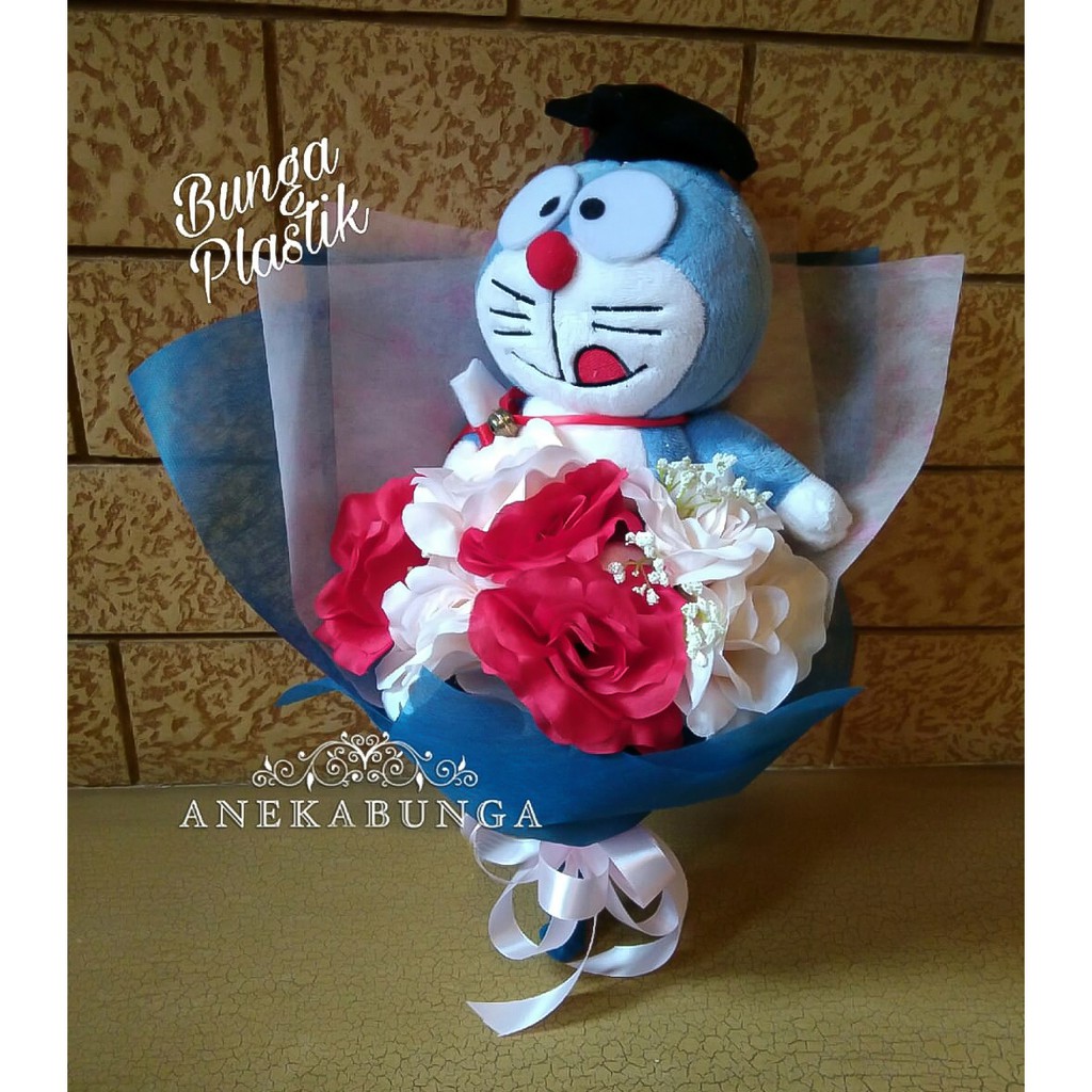 Jual Buket Bunga Mawar Plastik Boneka Doraemon Artificial Bouquet ...
