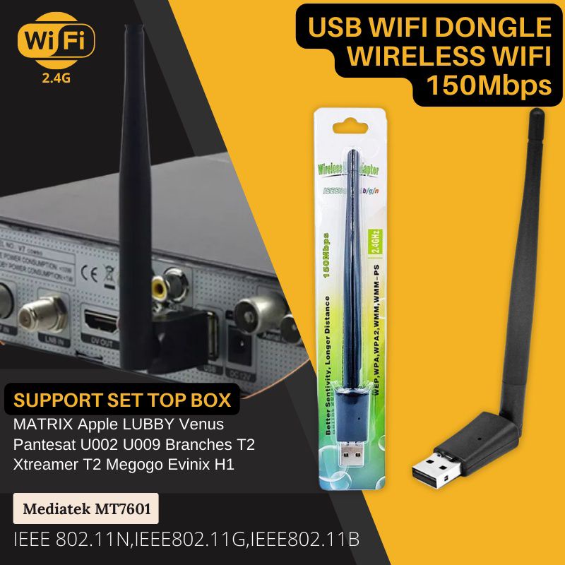 Jual MT7601 USB WiFi Dongle 150mbps + Antena Wifi PC Laptop Set Top Box ...
