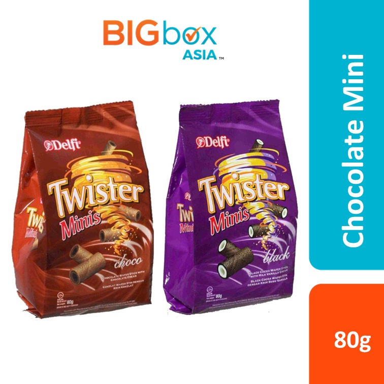 Jual Delfi Wafer Twister Rolls Minis Chocolate / Black Vanilla 80g ...