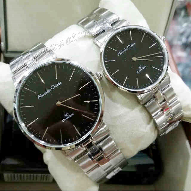 Jual JAM COUPLE ALEXANDRE CHRISTIE AC 8351 SILVER HITAM (ORIGINAL) | Shopee Indonesia