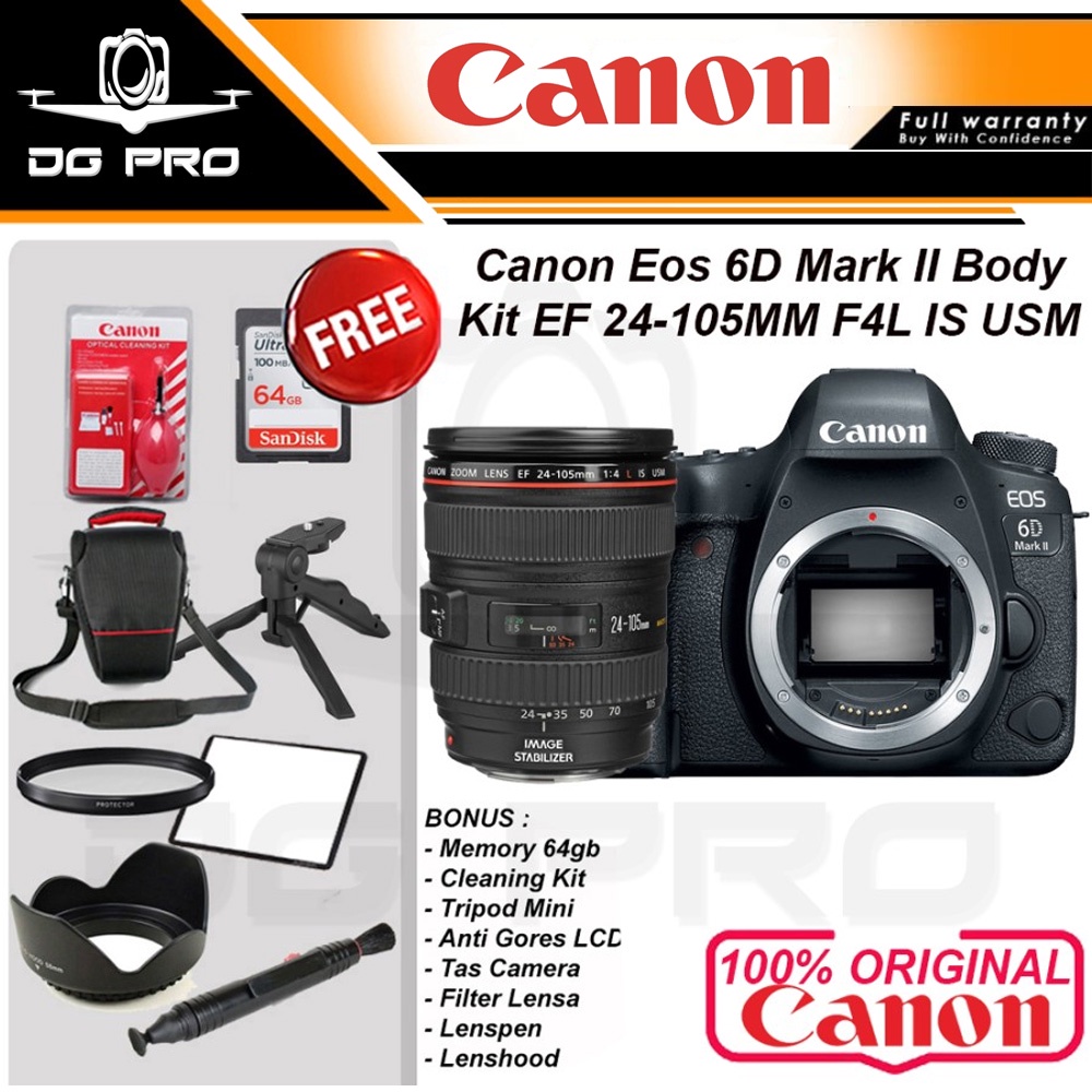 Jual Canon EOS 6D Mark II Kit EF 24-105MM F4L IS USM - F 4L Original | Shopee Indonesia