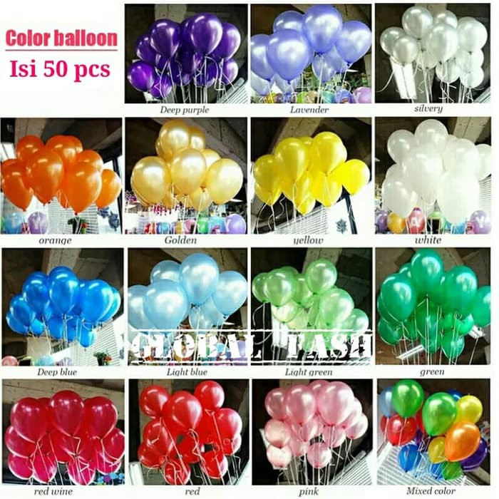 Jual balon metalik per pack isi 50 pcs / balon metalik 12 inch / balon ...