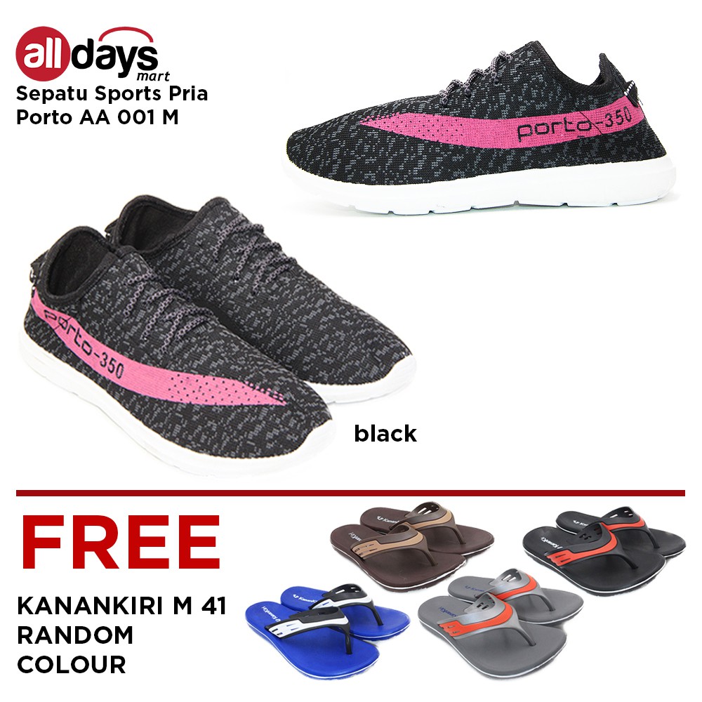 Jual Porto Sepatu Sports Pria AA001M Black [FREE] Sandal Pria KananKiri ...