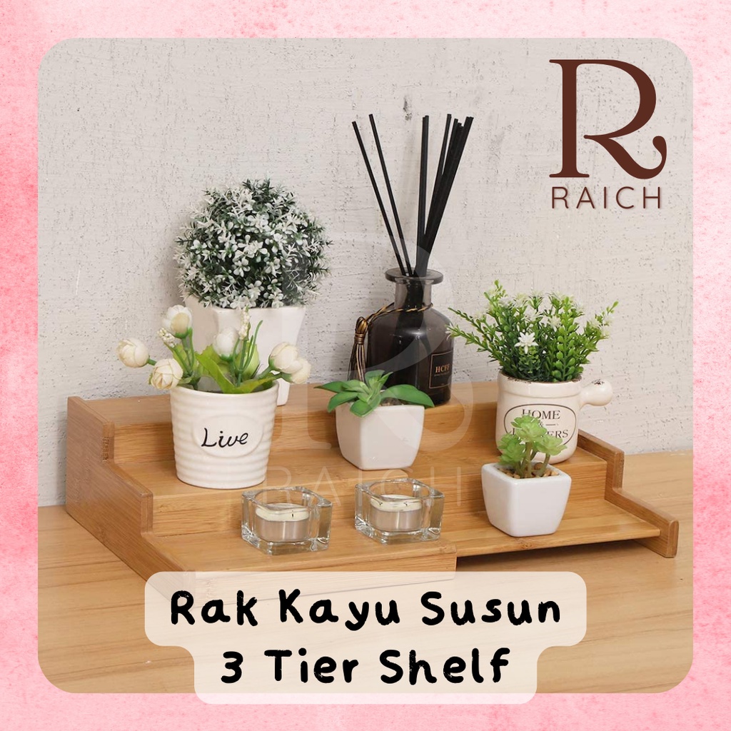 Jual 3 Tier Shelf / Rak Estetik Kayu 3 susun / Rak Pajangan Lilin Rak Dapur / Expandable Kitchen ...