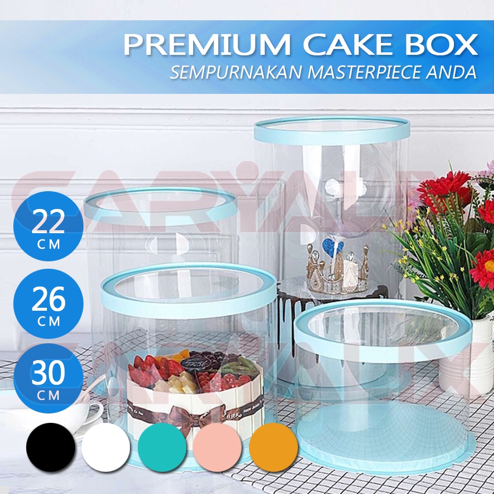 Jual Cake Box mika Tabung Bulat Transparan Bening Hitam/Putih/Biru/Pink ...