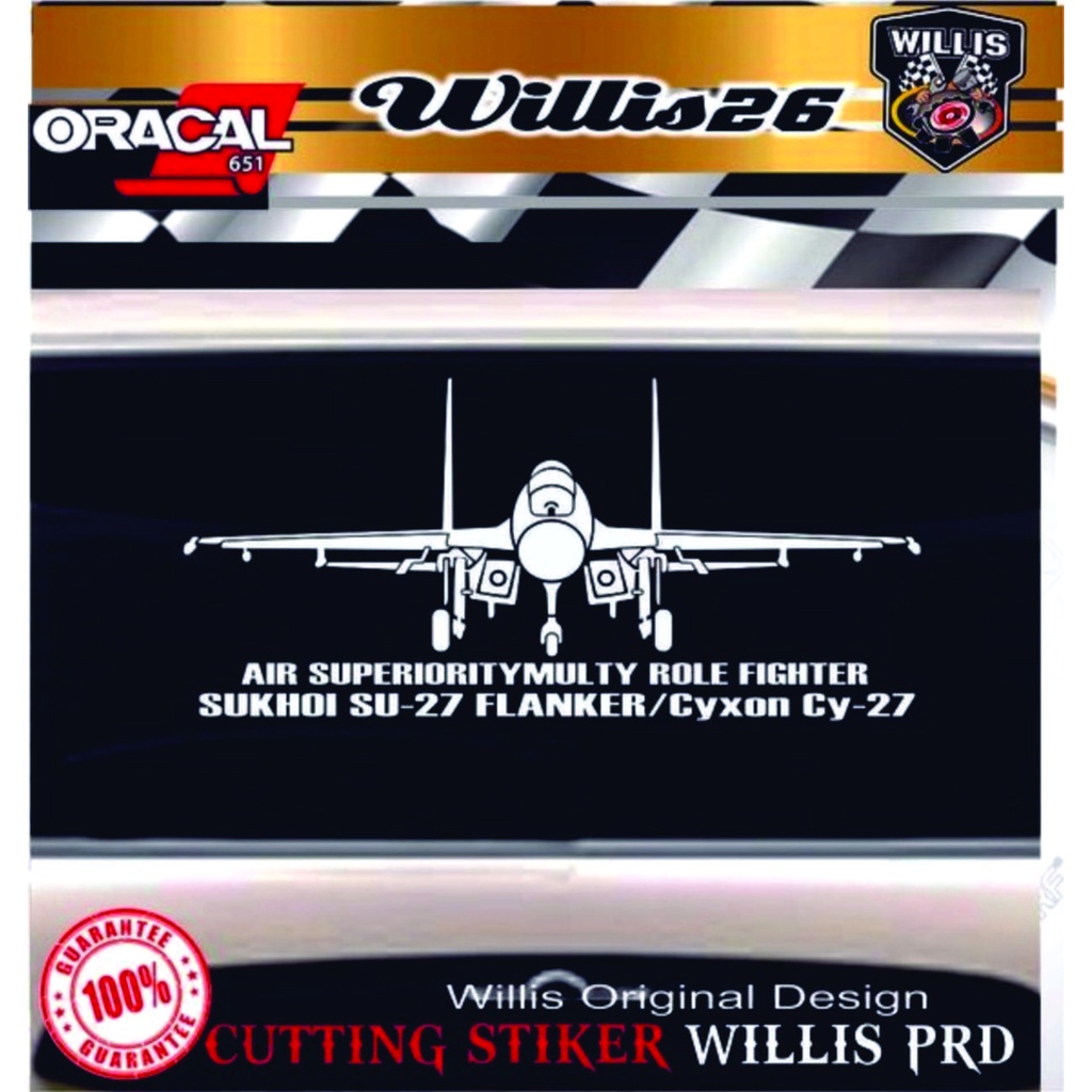 Jual stiker kaca mobil pesawat sticker sukhoi su 27 flanker 60 cm ...