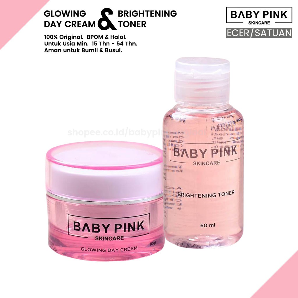 Jual Glowing Day Cream & Toner Baby Pink Skincare Mencerahkan Kulit ...