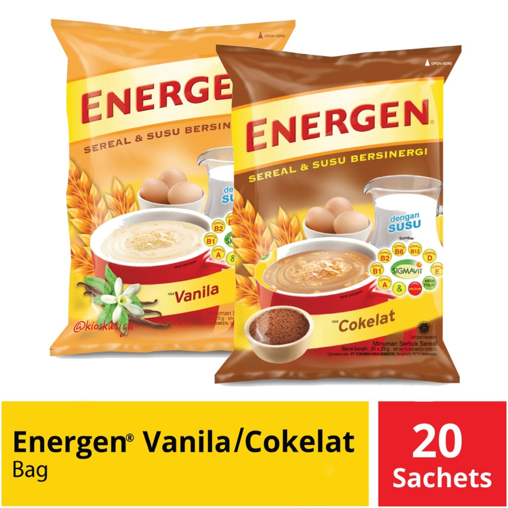 Jual ENERGEN 3 VARIAN RASA ISI 20 BUNGKUS 580G | Shopee Indonesia
