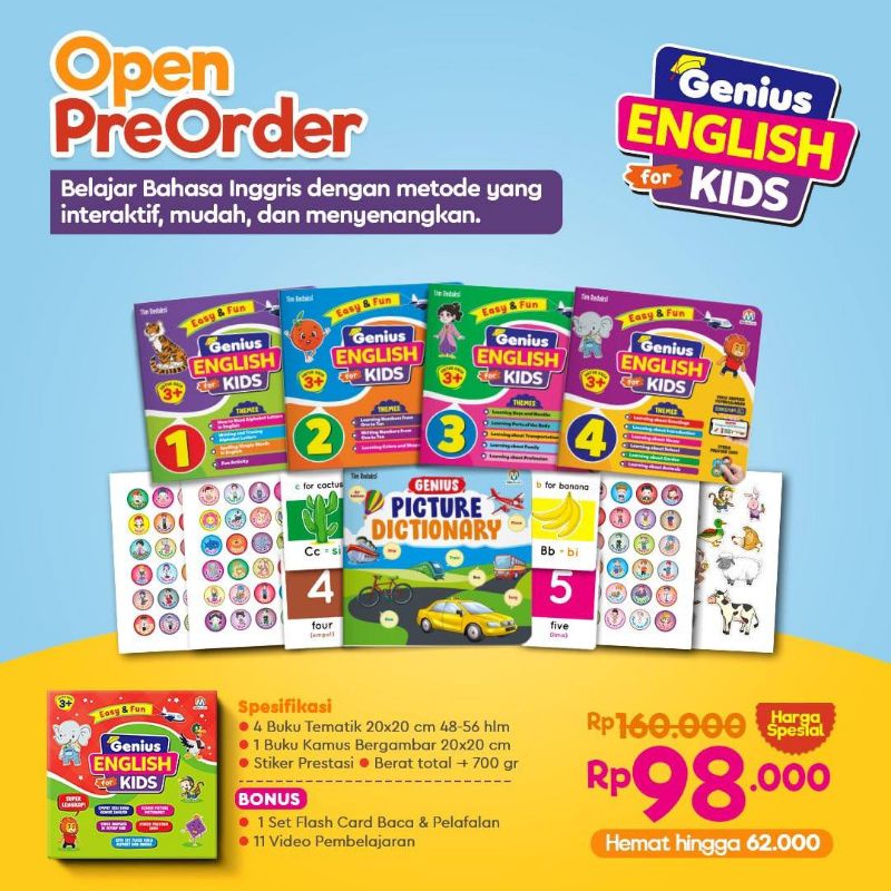 Jual Genius English for Kids (5 buku + banyak bonus) | Shopee Indonesia