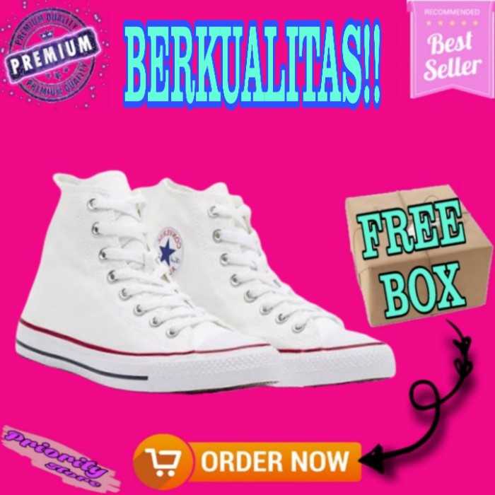 SEPATU CONVERSE ALL STAR HIGH WHITE PUTIH TINGGI LIST MERAH SNEAKERS ...