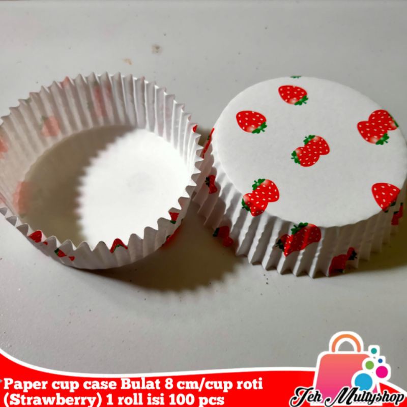 Jual Paper cup case Bulat 8 cm/cup roti (Strawberry) 1 roll isi 100 pcs ...