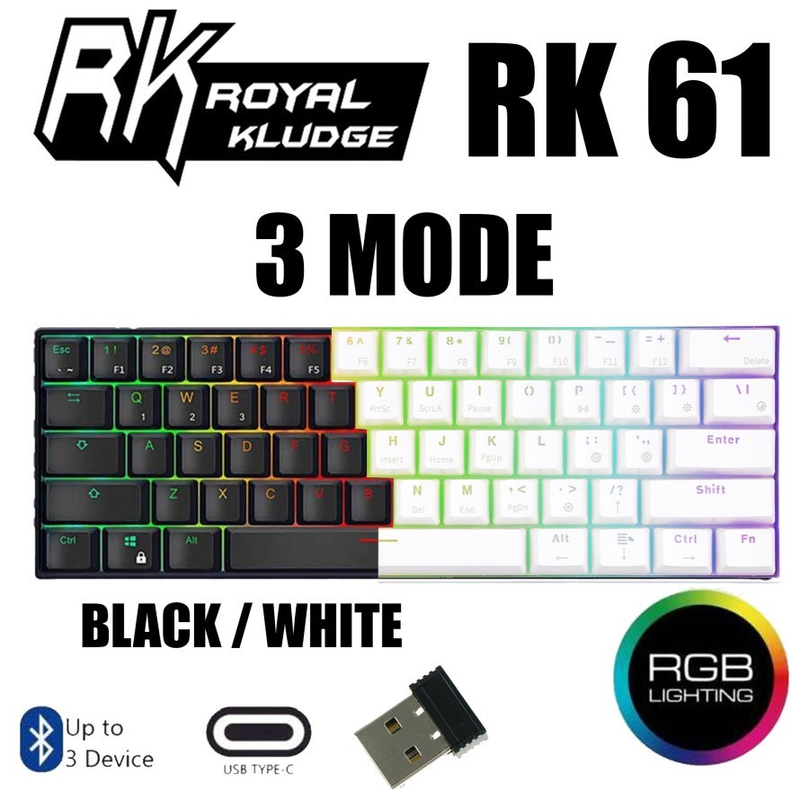 Jual ROYAL KLUDGE RK61 RGB MECHANICAL KEYBOARD 60% 3 MODE WIRELESS ...