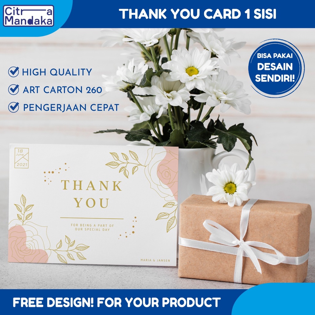 Jual Kartu Ucapan Terima Kasih 1 Sisi Custom | Thank You Card Custom | Thanks Card | Ucapan ...
