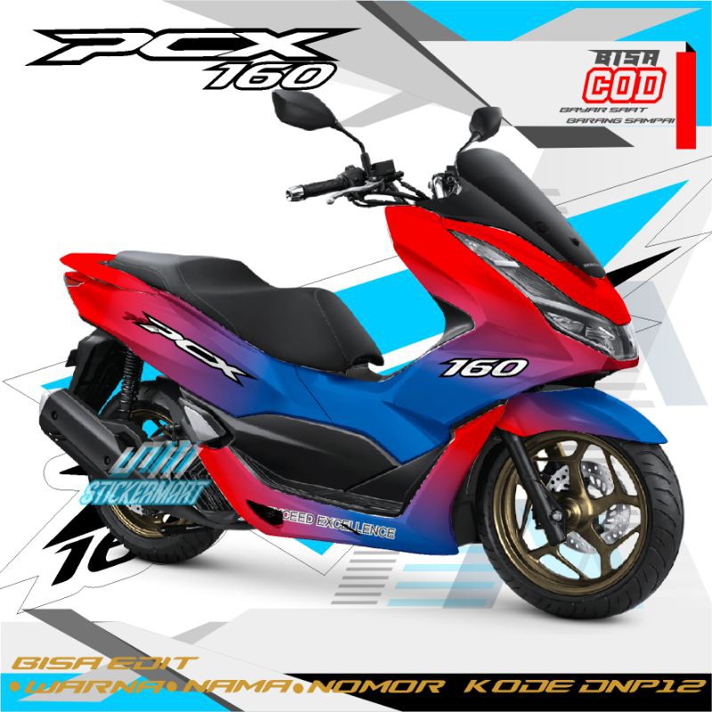Jual Decal sticker PCX 160 4 valve gradasi dua warna biru merah variasi ...