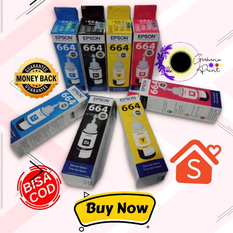 Jual tinta epson 664 original series ink tinta printer Epson L100 L110 L120 L210 L360 L565 L200 ...