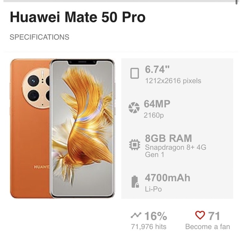 Jual Huawei Mate 50 Pro 8/256GB Snapdragon8+ Gen1 New Inter | Shopee ...