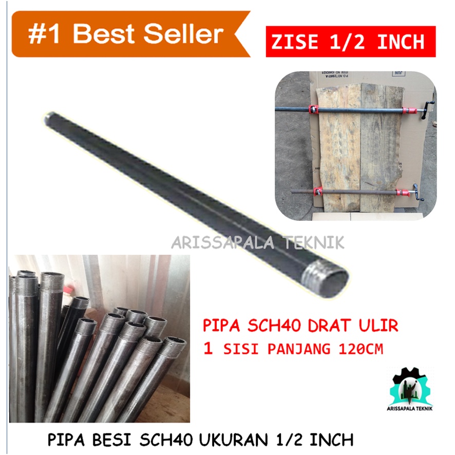 Jual Pipa Besi setengah inch Panjang 120 Cm Clamp pres kayu 1 drat ...