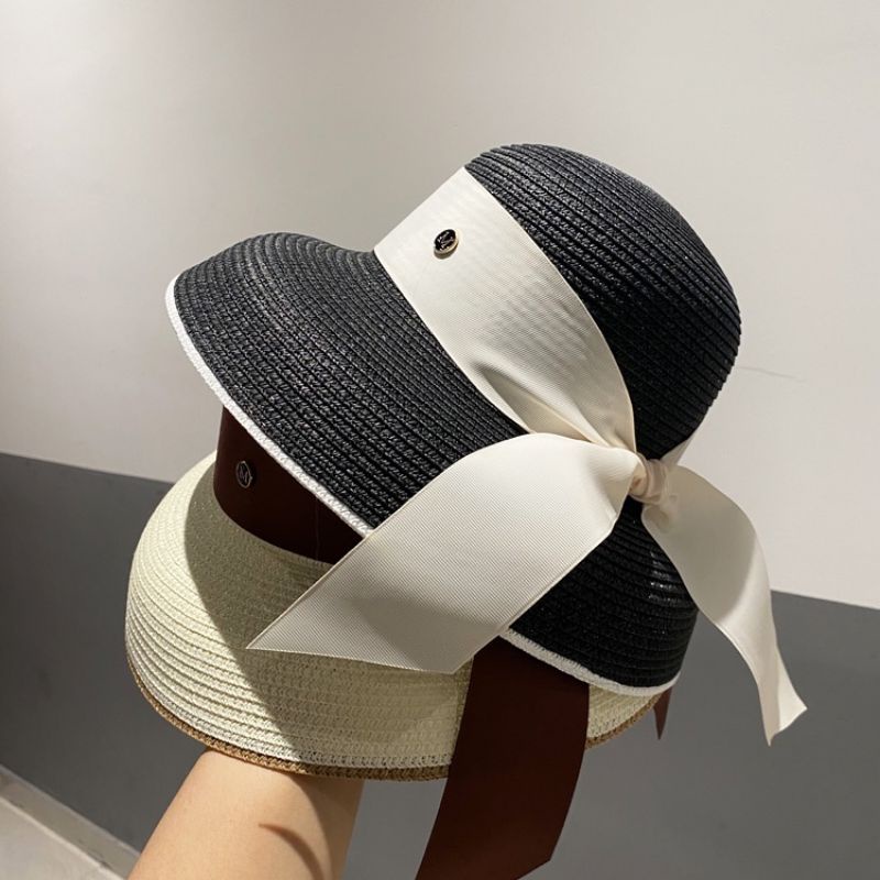 Jual READY Topi Pantai Jerami dengan Pita / Sun Visors Beach Bow Hat / Topi Lonceng Cap Brim ...