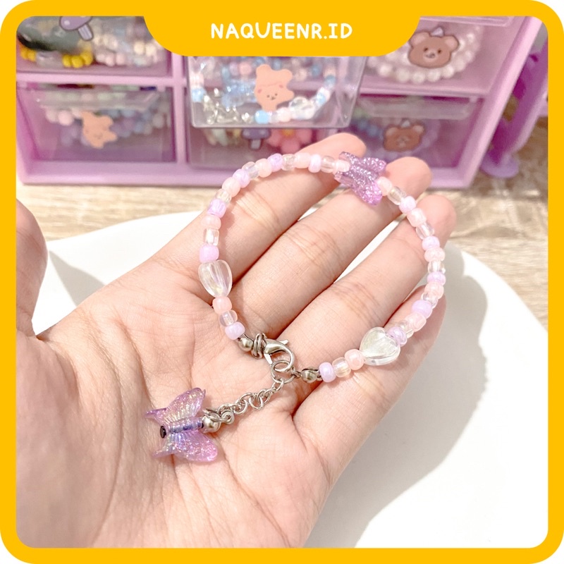 Jual [READY] gelang manik korea beads mix kupu-kupu dan love ...