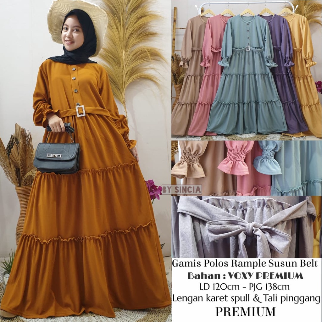 Jual Gamis jumbo model kancing rampel 3 susun + sabuk motif polos bahan ...