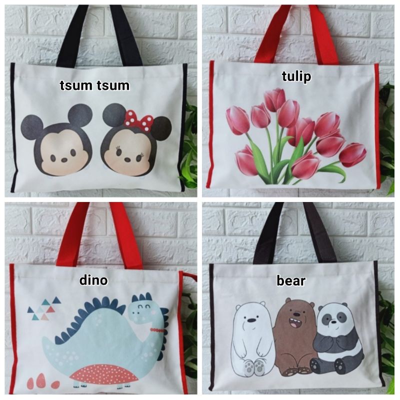 Jual Tas File Zipper Tidur Print Tote Bag Karakte Tas Kursus Les Bimbel ...