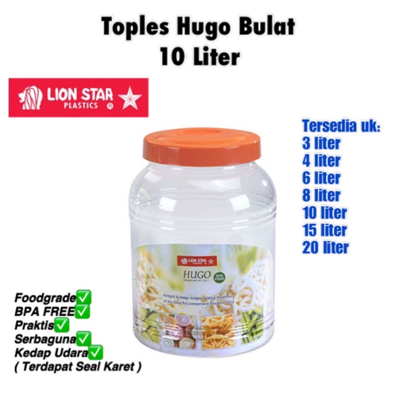 Jual Toples Kerupuk Warung Plastik Bening 10 Liter Toples Hugo Lionstar ...