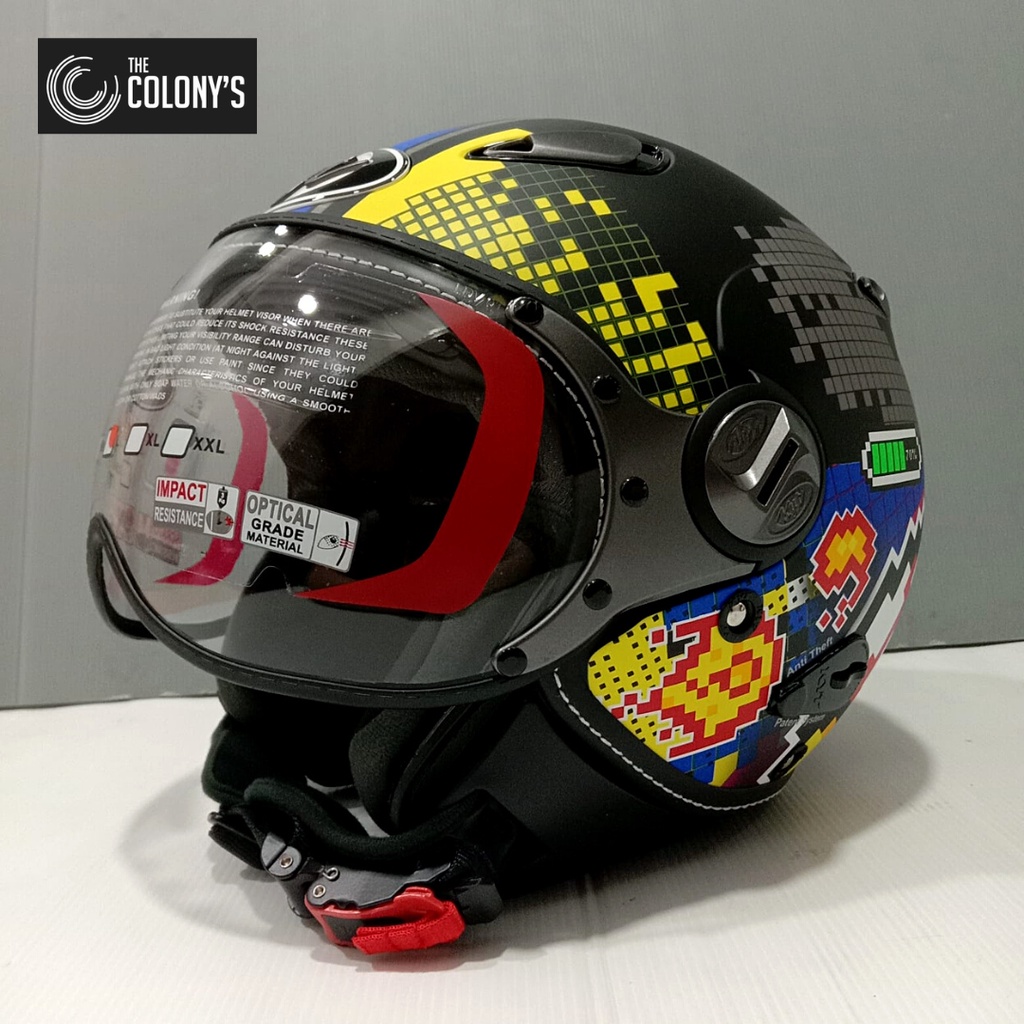 Jual HELM KYT ELSICO BOGO RETRO| HELM KYT ELSICO MOTIF SERI 7 BLACK DOFF MATT YELLOW RED| HELM ...