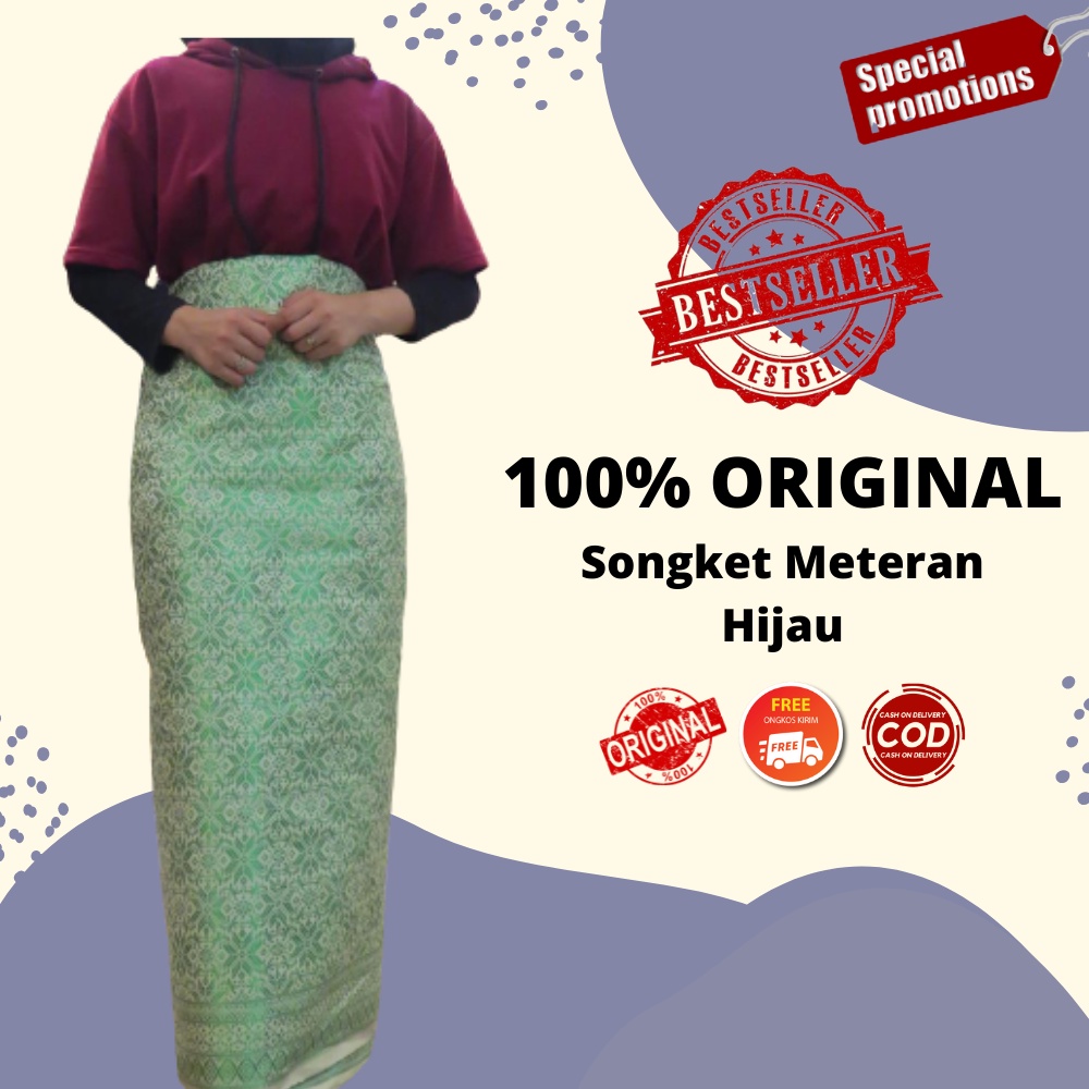 Jual Kain Songket Palembang Songket Meteran Songket Mesin ATBM Hijau ...