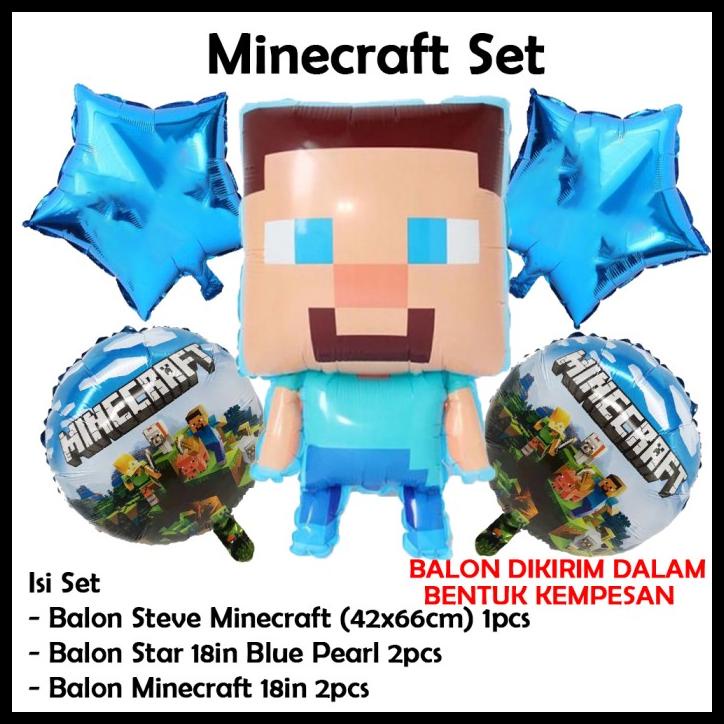 Jual Balon Foil Minecraft Bouquet Set / Balloon Steve Minecraft Set ...