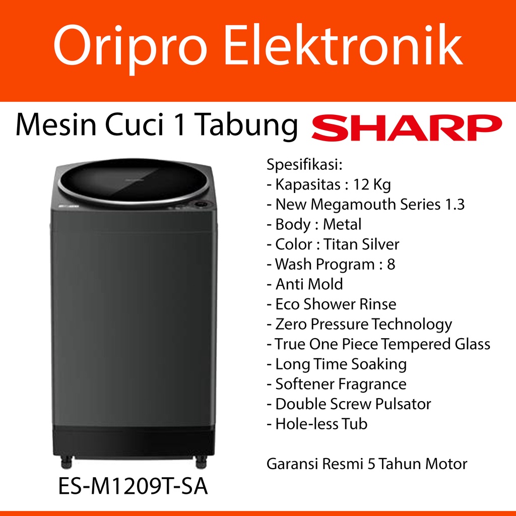 Jual Mesin Cuci 1 Tabung Top Loading 12 Kg Sharp Megamouth Series ES-M1209T-SA | Shopee Indonesia